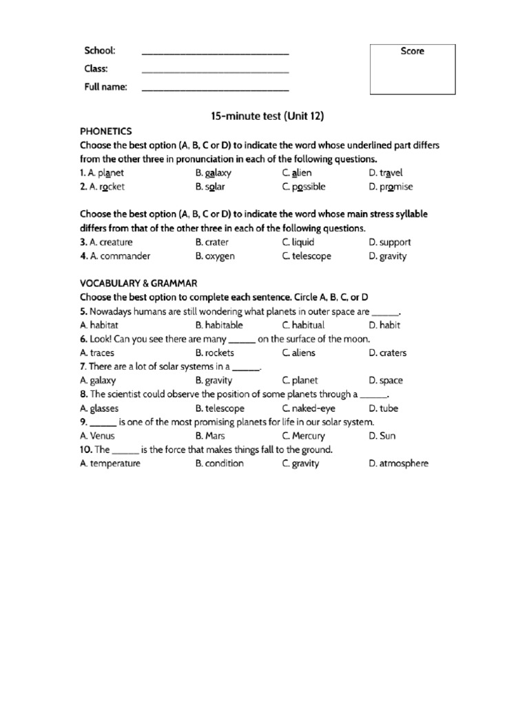 Ktra 15' - Unit 12 | PDF