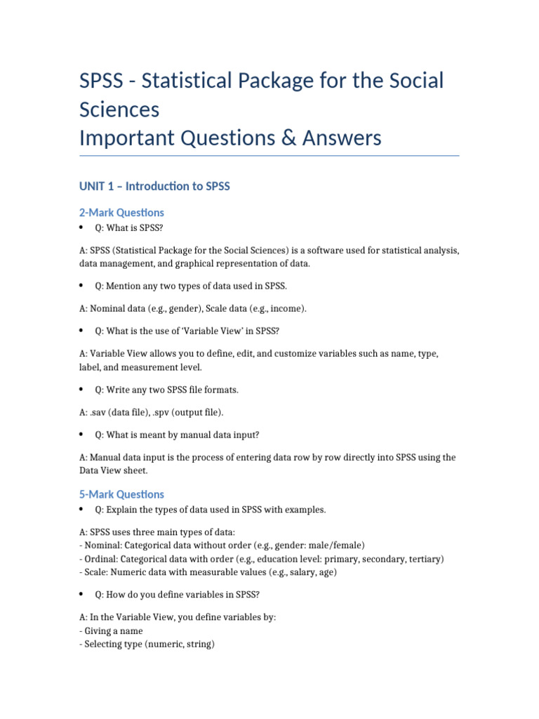 SPSS_Important_Questions_Unit1 | PDF | Spss | Information Technology