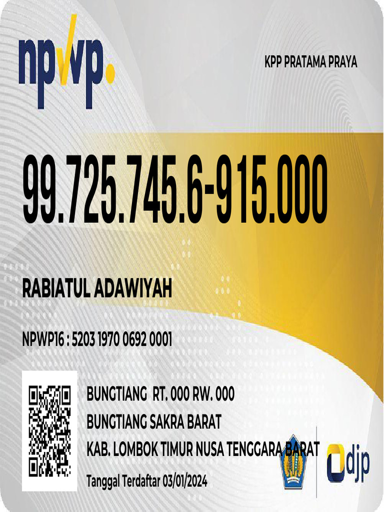 KPP Pratama Praya: Data Pendaftaran NPWP | PDF