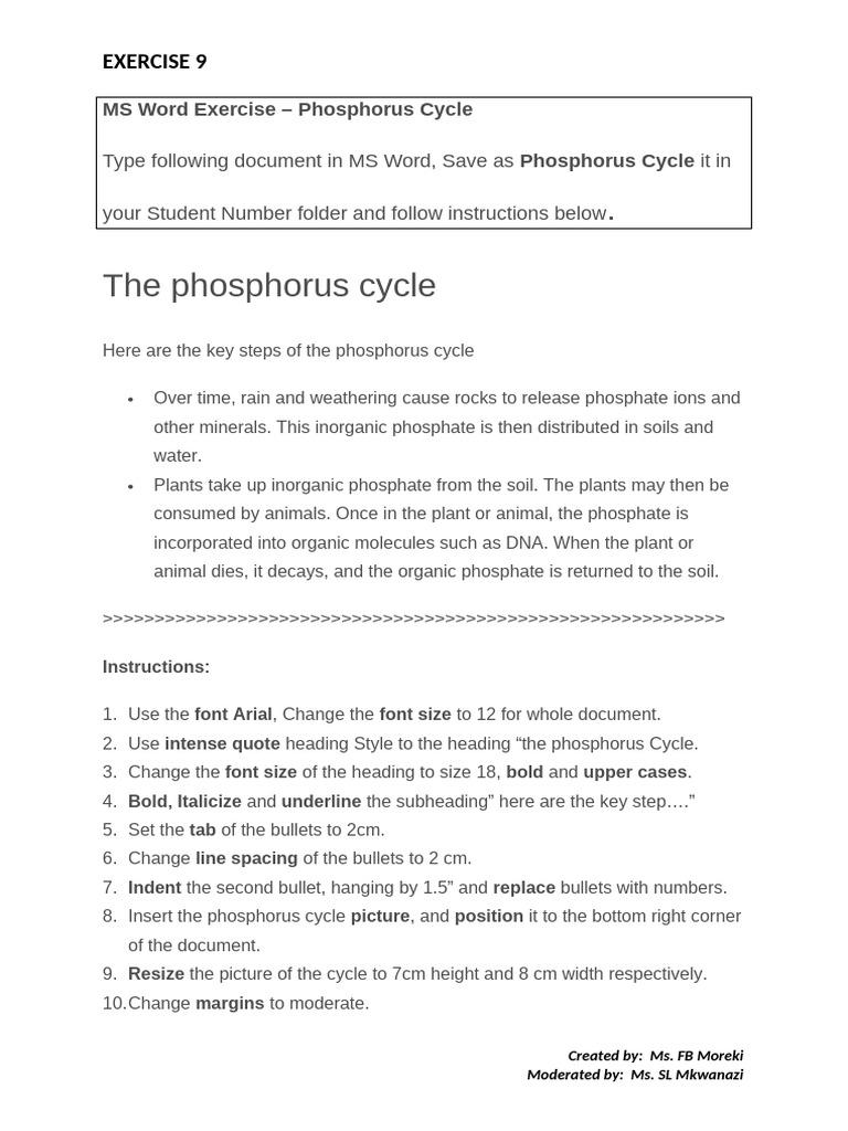 Exercise 9 - Phosphorus Cycle | PDF | Phosphorus | Soil
