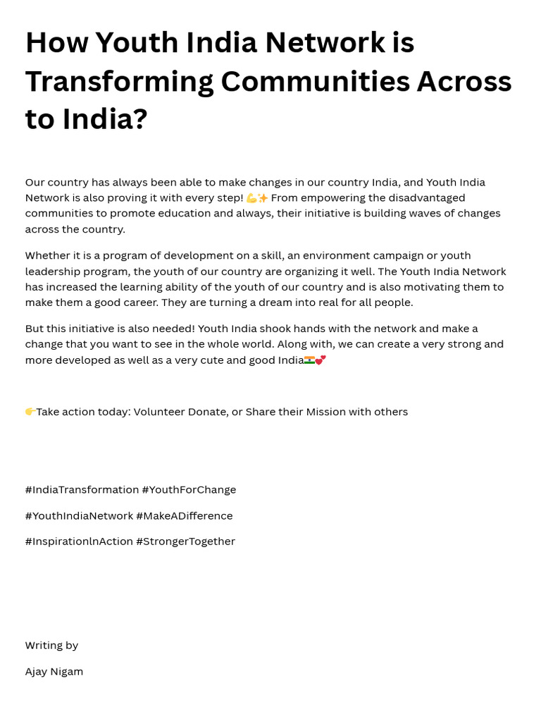 How Youth India Network Is Transforming Communities Across To India ...