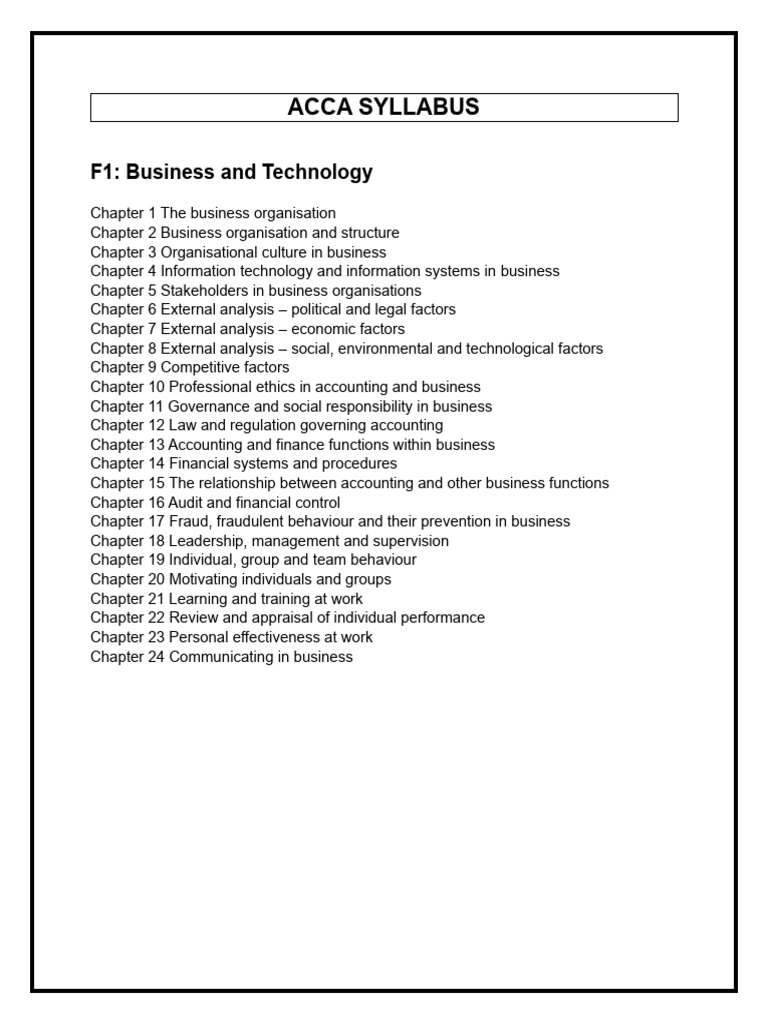 Acca Syllabus F1 - F3 | PDF | Accounting | Balance Sheet