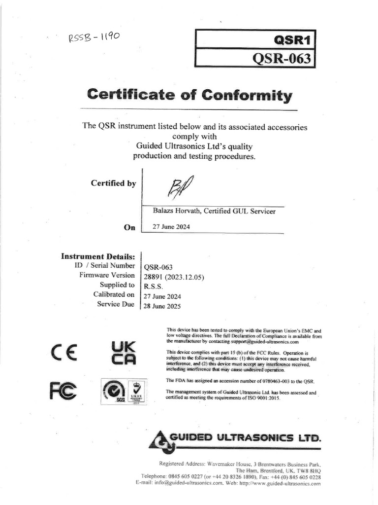 QSR Equipment Certificate (RSSB-1190) | PDF