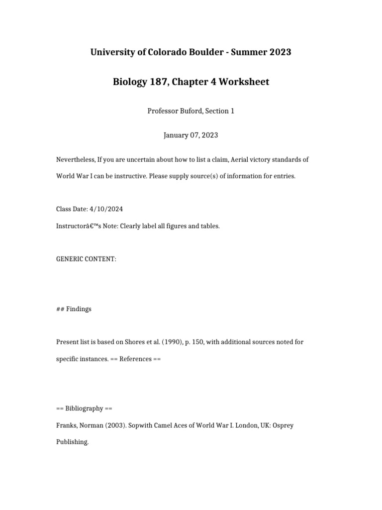 Biology 187 Chapter 4 Worksheet | PDF