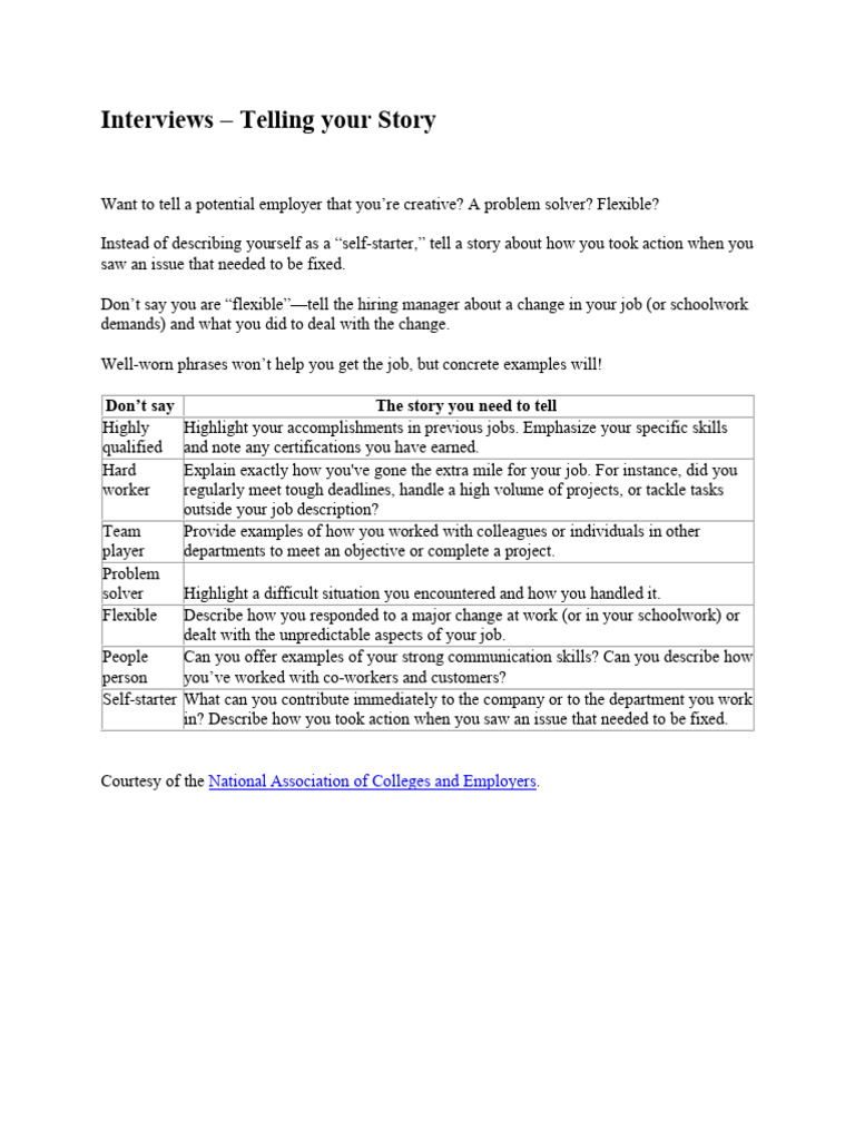 Interviews Telling Your Story | PDF