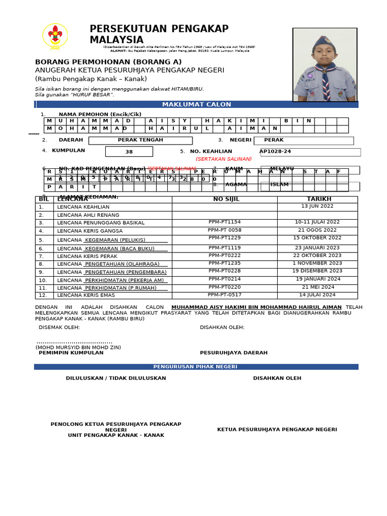 Borang A PKK AISY HAKIMI | PDF