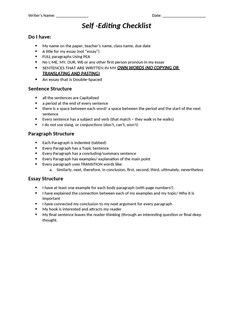 Essay Editing Checklist 2 | PDF | Paragraph | Essays