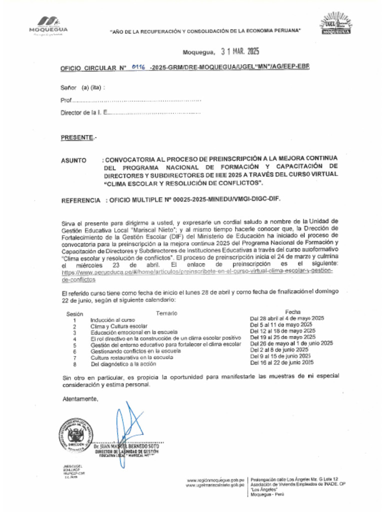 Oficio Circular 0116 2025 | PDF