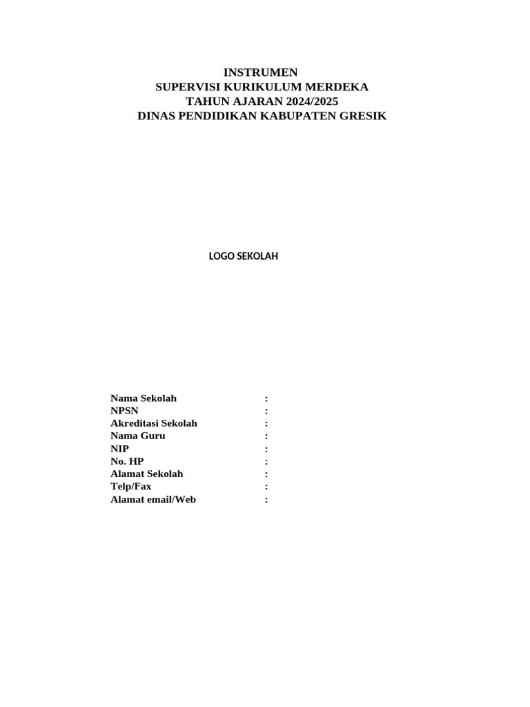 Instrumen Supervisi Kurikulum Merdeka Tahun Ajaran 2023-2024 | PDF