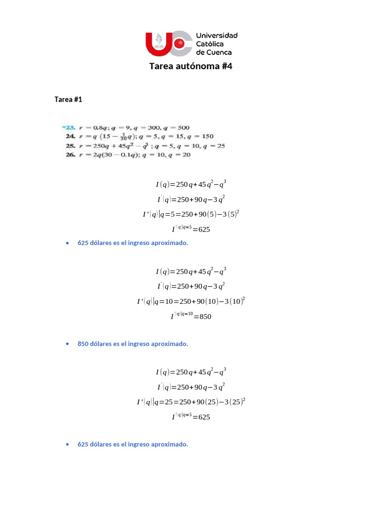Algebra Tarea Autonoma #4 | PDF