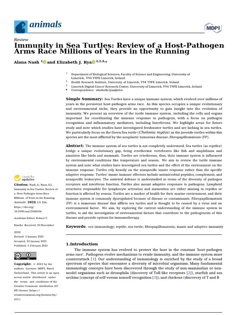 2023 Immunity in Sea Turtles Review of A Host-Pathogen Arms Race ...
