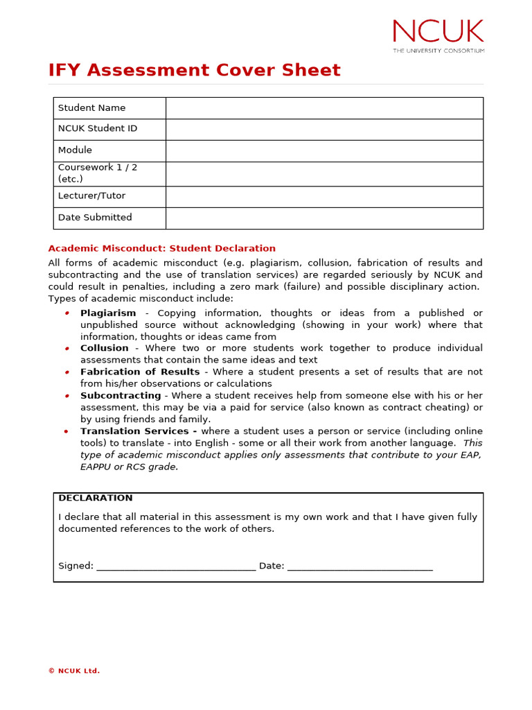 IFY Assessment Cover Sheet | PDF