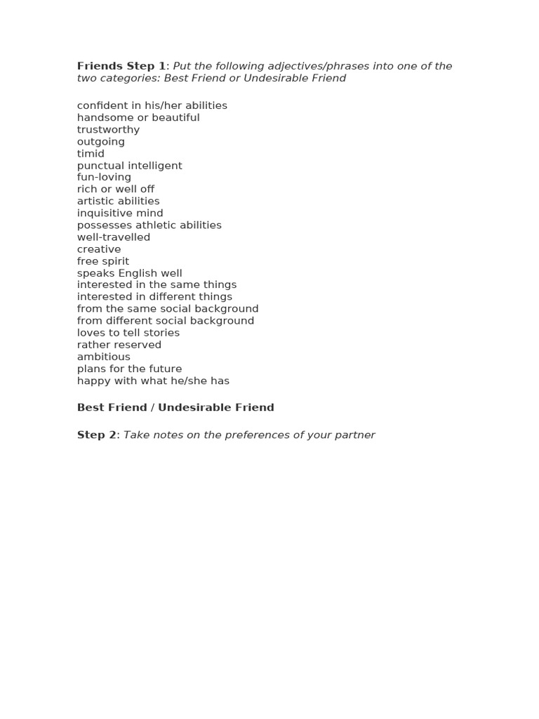 Best Friend Qualities Activity | PDF