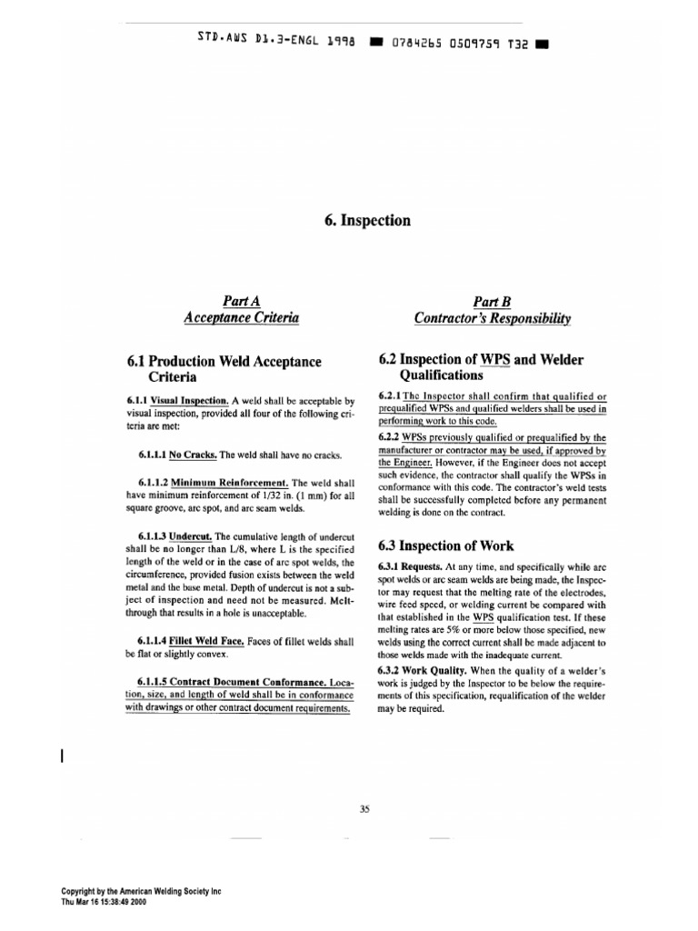 Acceptance Criteria AWS D1.3-98Sheet Steel | PDF