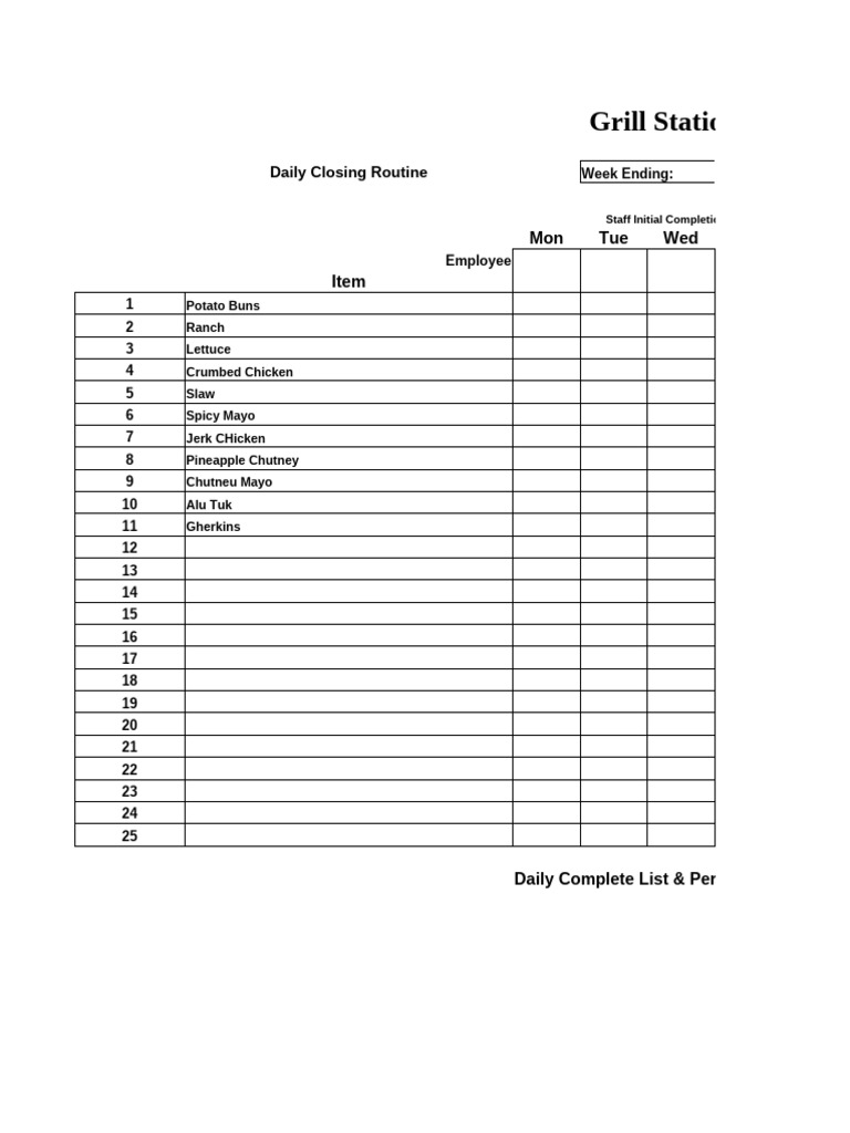 Daily Opening Stock List For Each Section | PDF