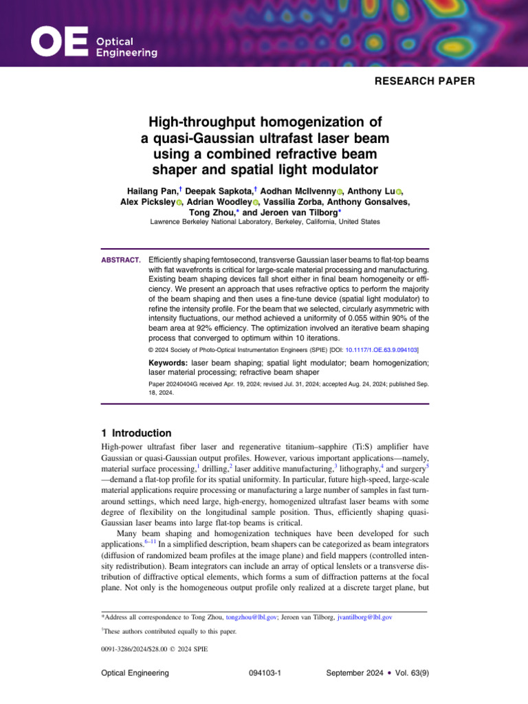 High-Throughput Homogenization of A Quasi-Gaussian Ultrafast Laser Beam Using A Combined ...