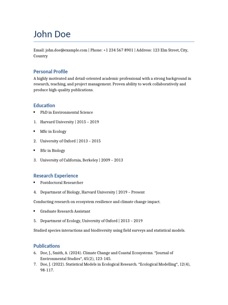 Harvard CV Dummy | PDF