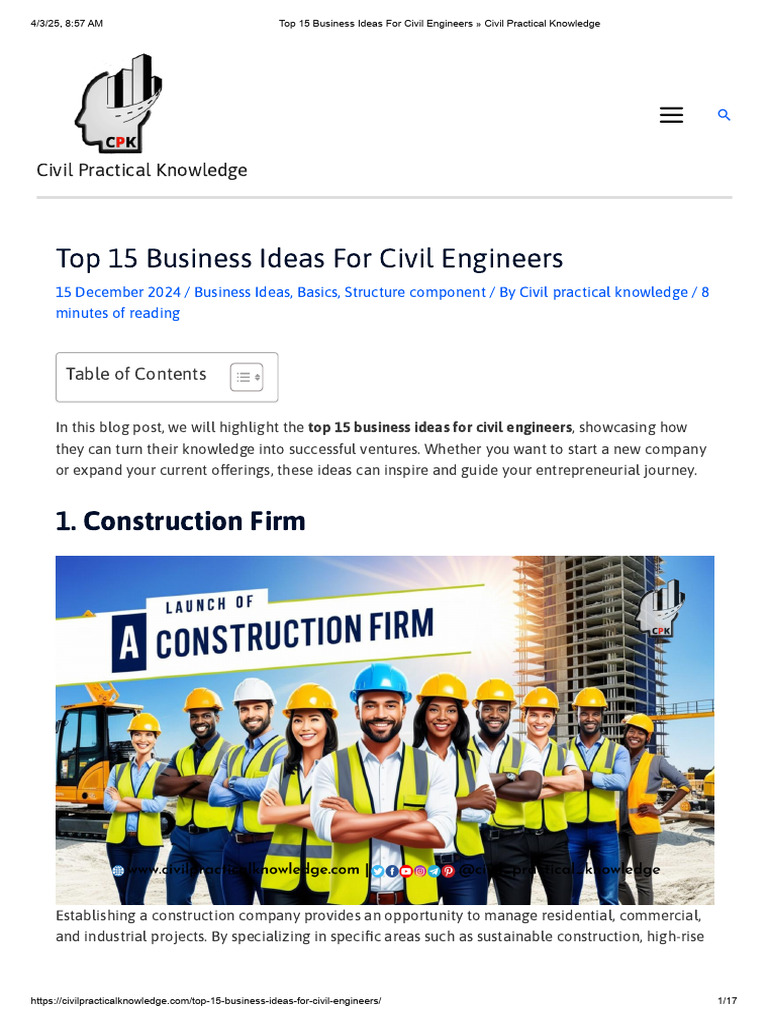 Top 15 Business Ideas for Civil Engineers | PDF | Civil Engineering ...