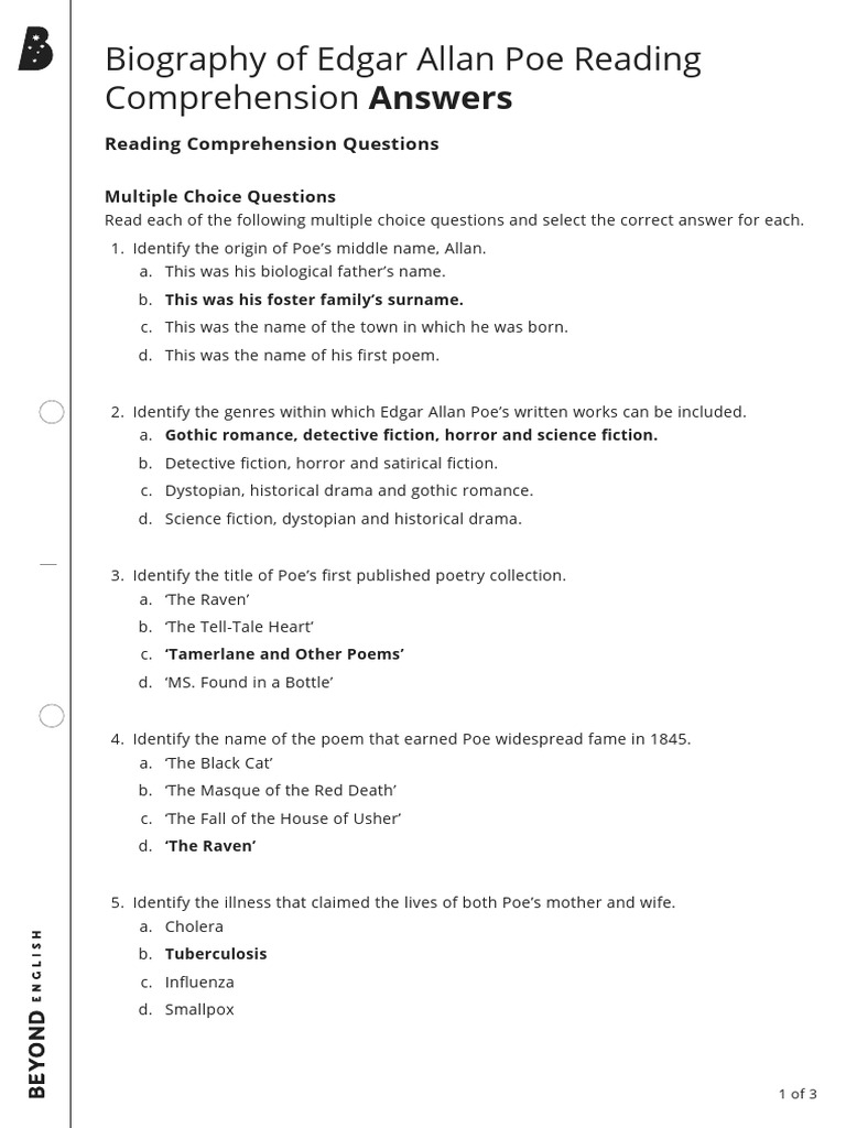 Biography of Edgar Allan Poe - Answers | PDF | Edgar Allan Poe | The Raven