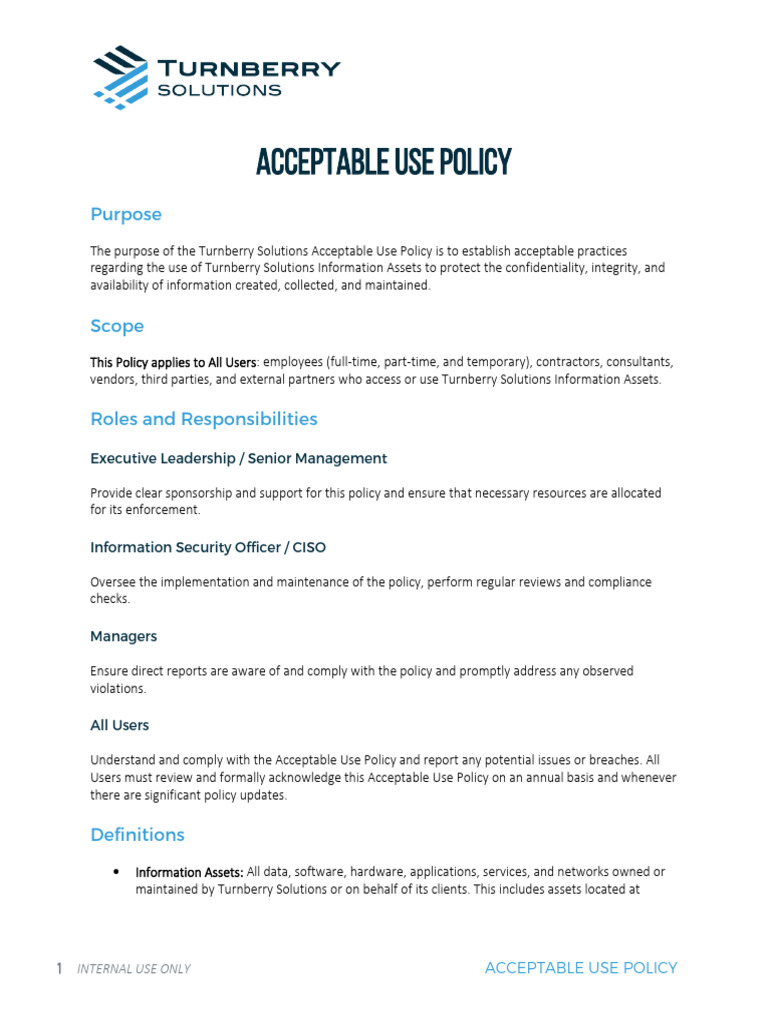 Turnberry Solutions Acceptable Use Policy | PDF | Password ...