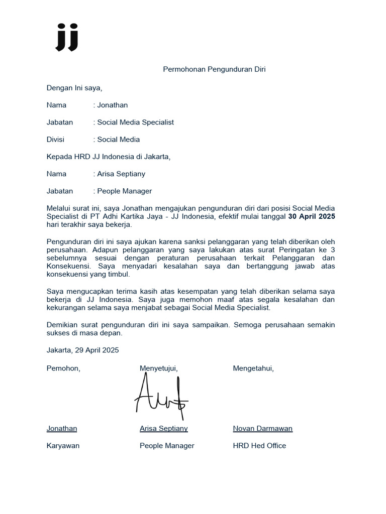 Jonathan Termination Letter | PDF
