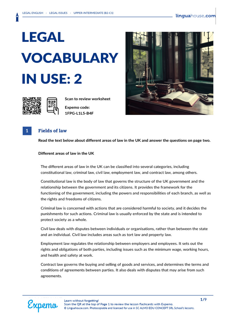 Legal Vocabulary in Use 2 British English Teacher B2 C1 | PDF | Damages ...