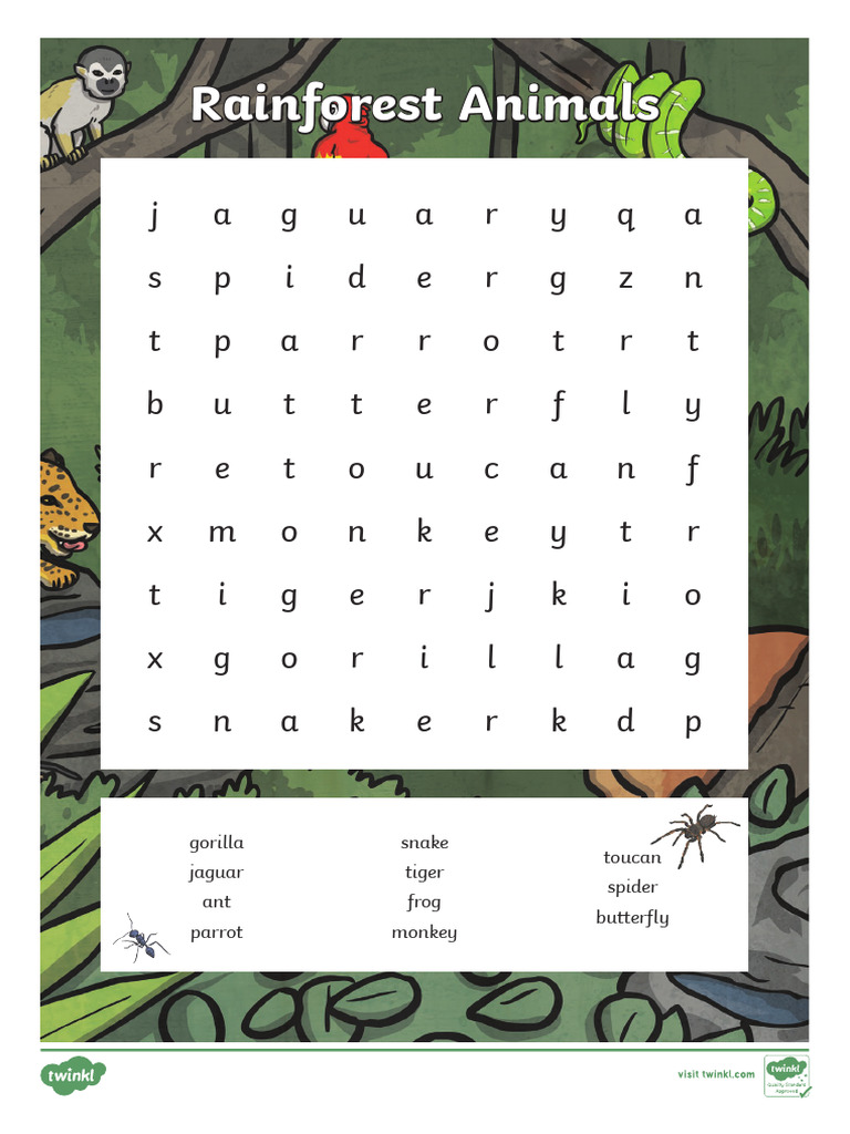 Cfe2 L 52479 Rainforest Animals Word Search | PDF