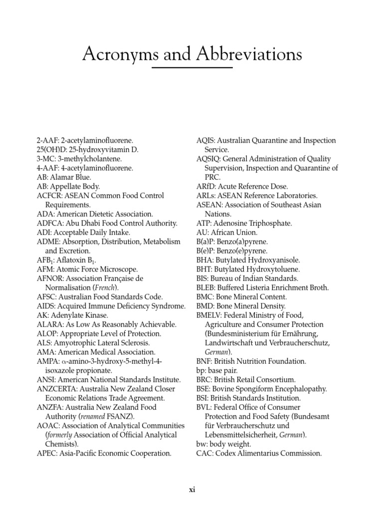 Acronyms and Abbreviations - 2010 - Ensuring Global Food Safety | PDF ...