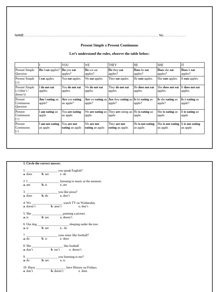 Present Simple Present Cont Great! | PDF | Language Families | Language Mechanics