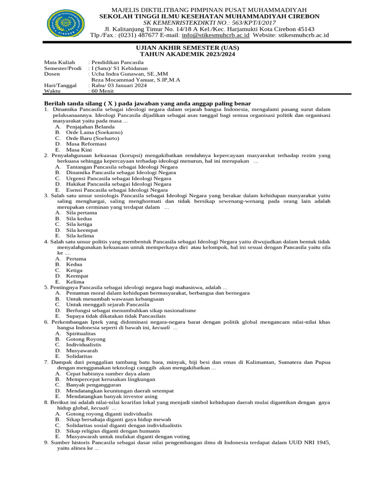Soal UAS Pancasila I 23 | PDF