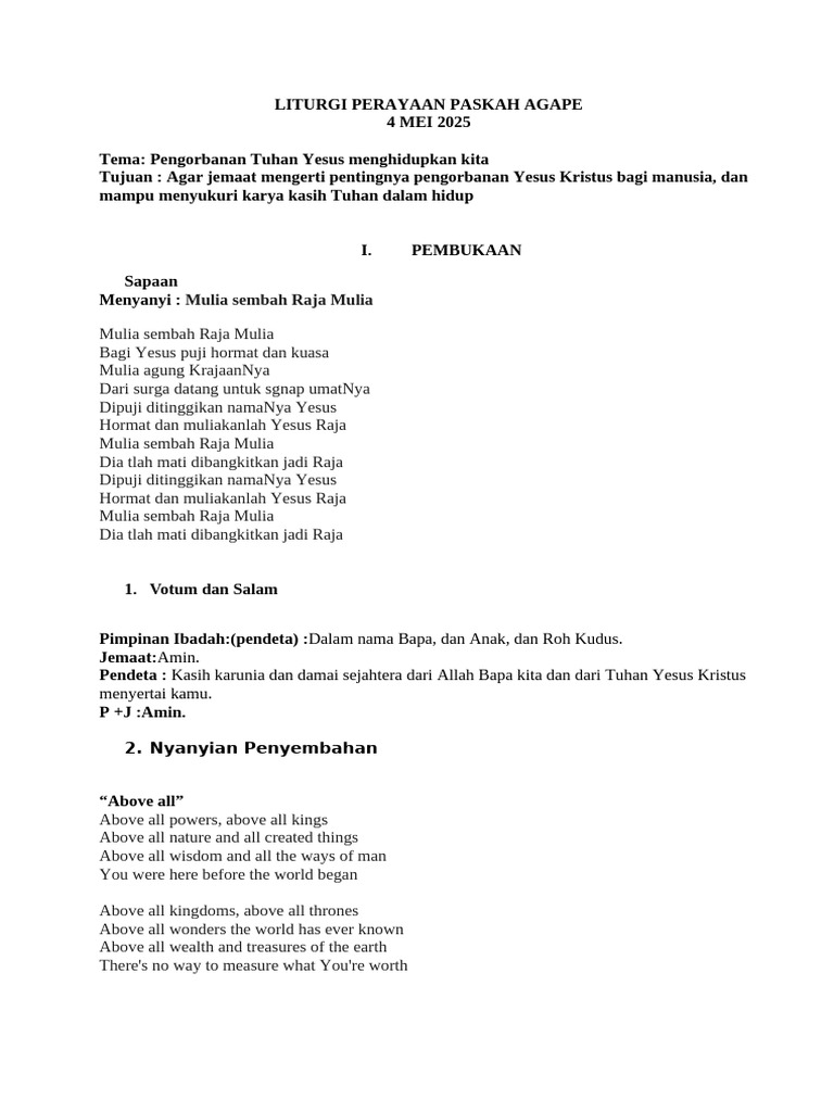 Liturgi Perayaan Paskah Agape | PDF