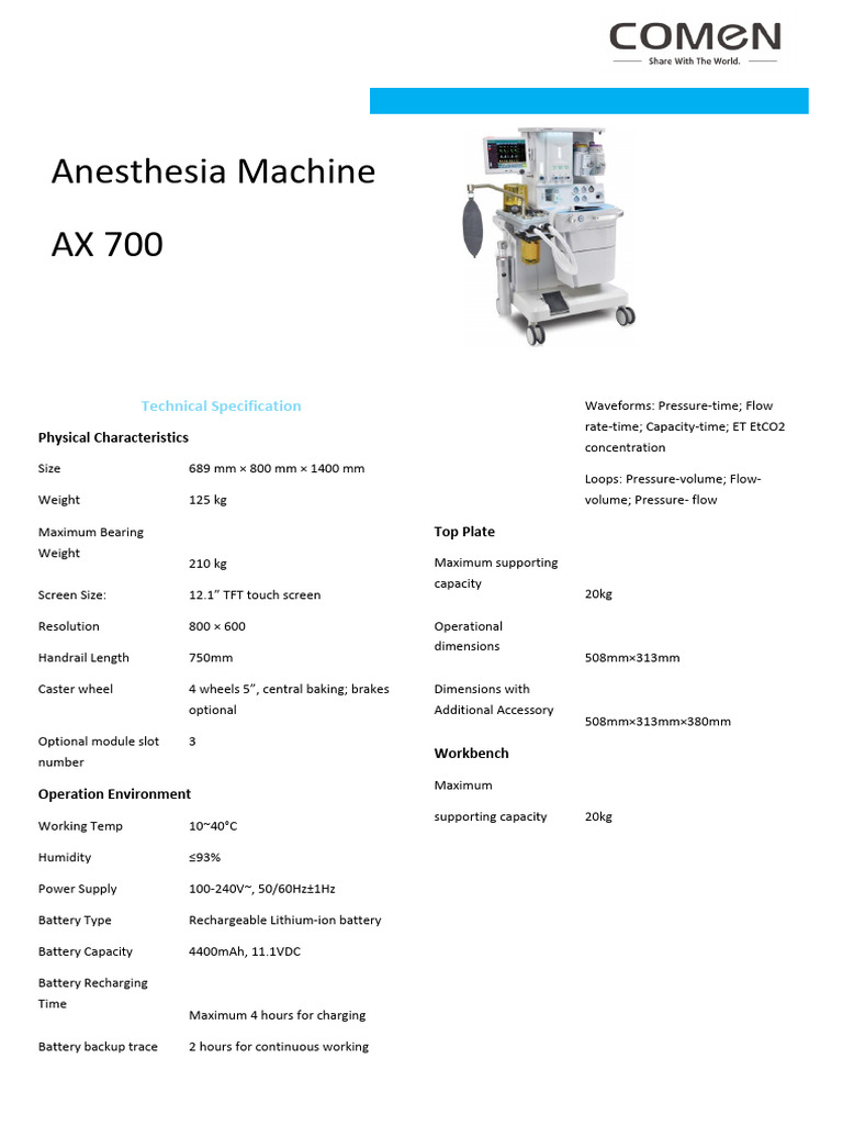 Ax 700 Specification v2.1 2021.7.121 | PDF | Pulmonology | Respiration