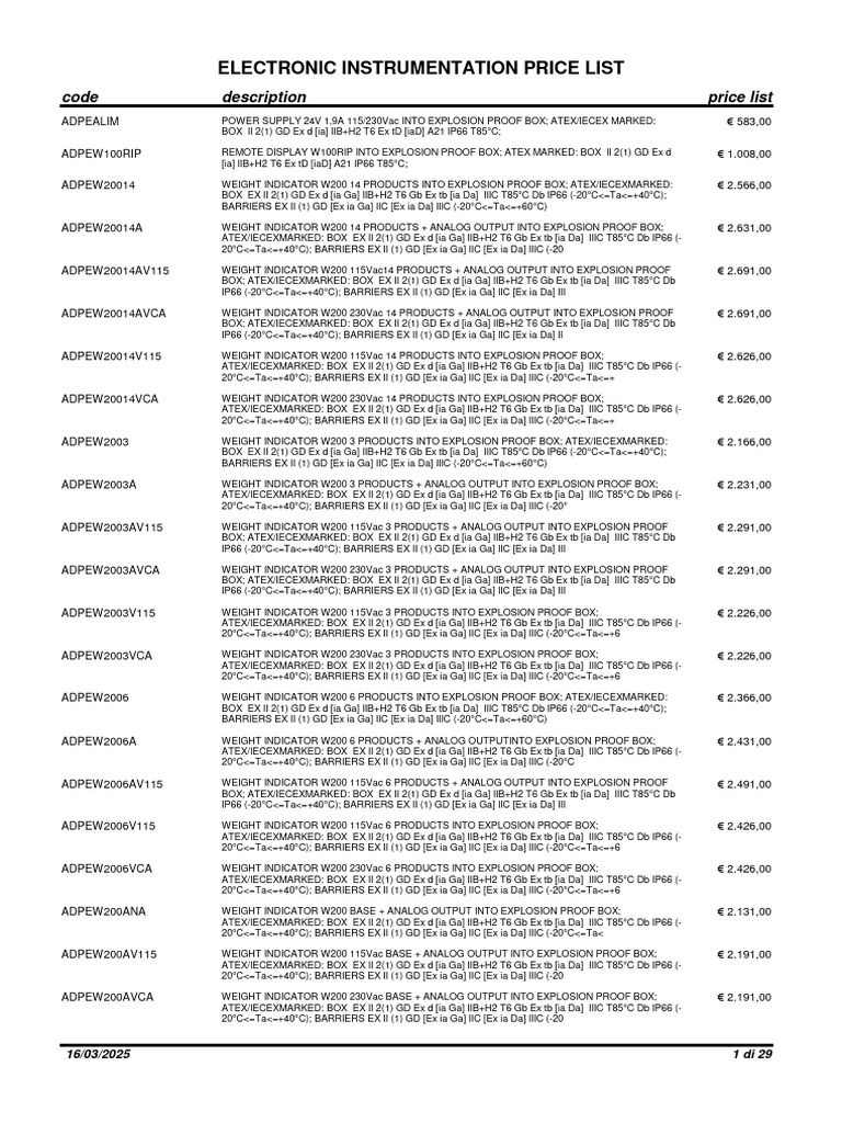 Electronic Instrumentation Price List | PDF