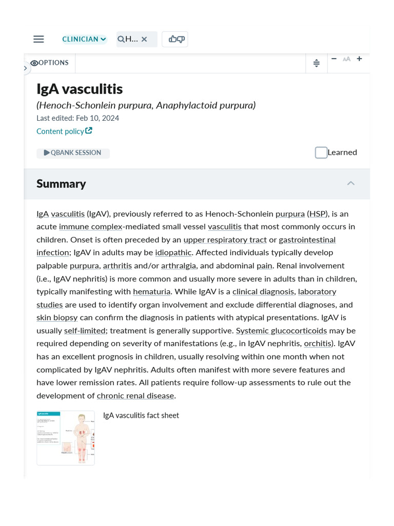 IgA Vasculitis - AMBOSS | PDF