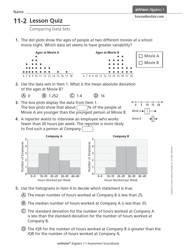 Printable - 11-2 - Lesson Quiz | PDF | Descriptive Statistics ...