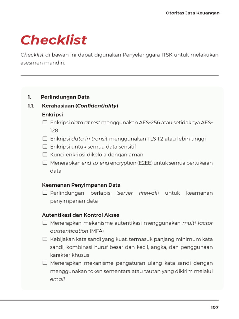 Checklist Mandiri OJK Pedoman Kamsiber Fintech | PDF