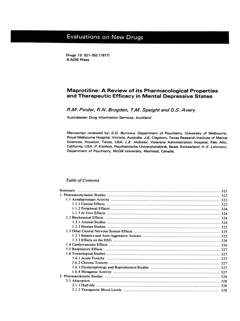 Maprotiline: Pharmacology & Efficacy Review | PDF | Antidepressant ...
