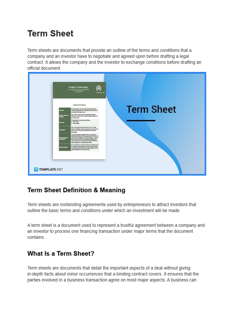 Term Sheet PDF | PDF | Partnership | Investing