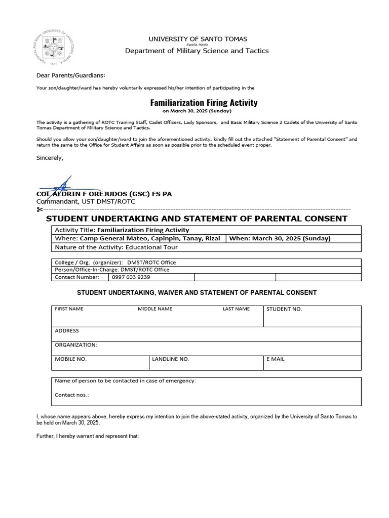 UST ROTC SAMPLE OF WAIVER | PDF