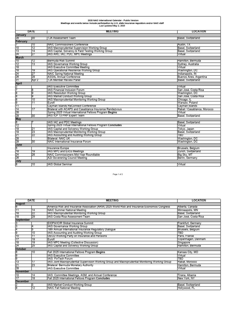 Government Affairs International Calendar 2025 | PDF | Insurance ...