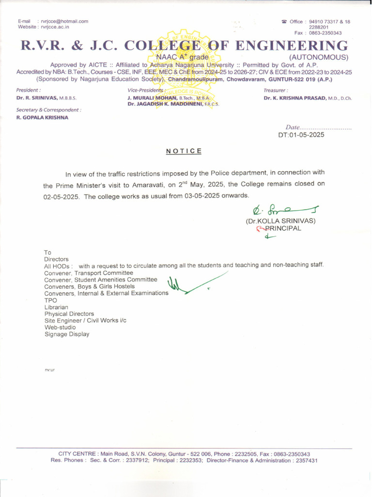 Notice College Remains Closed On 02-05-2025 | PDF