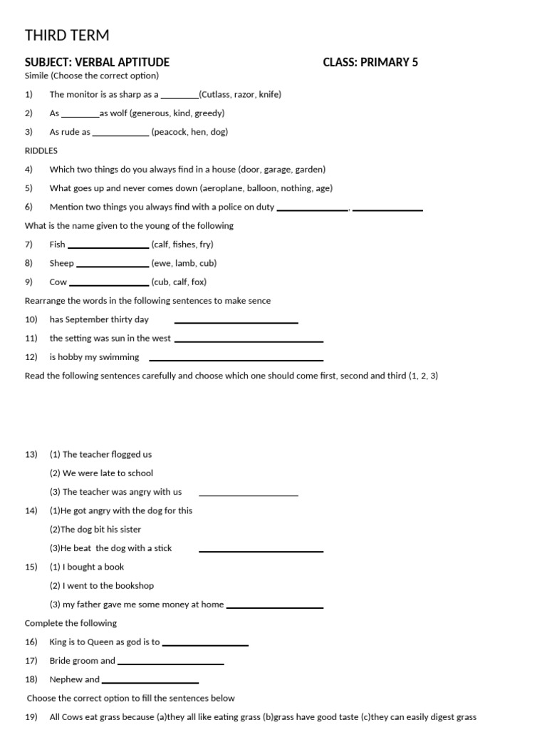 BASIC 5 3rd Term Exam Questions (ET) | PDF | Pest (Organism) | Maize