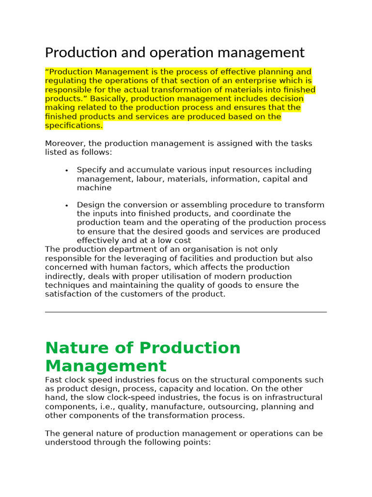 Production and Operation Management | PDF | Labour Economics | Economic ...