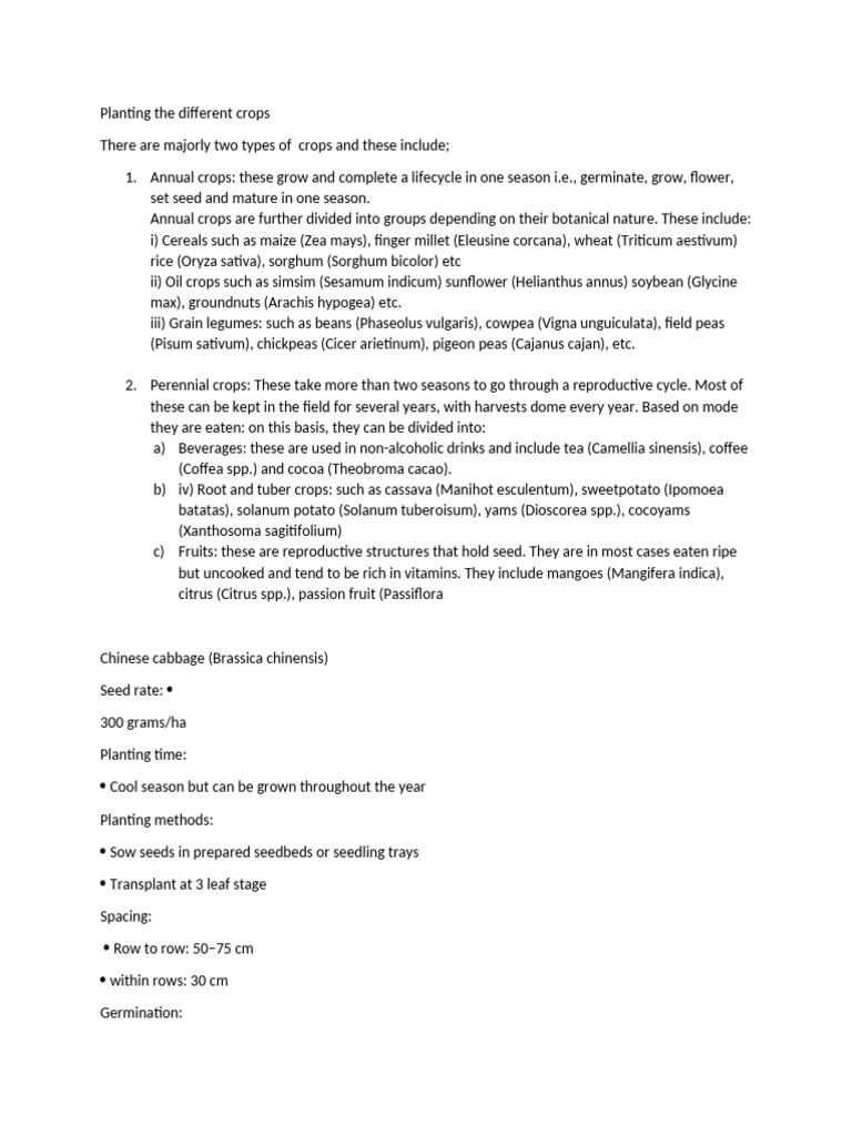 LECTURES NOTES Planting The Different Crops | PDF | Crops | Pea
