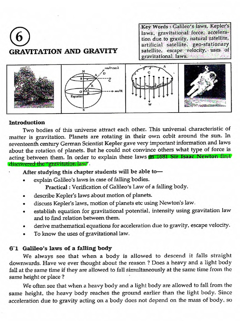EV Physics 1st Paper (Chapter 6 - Gravitation and Gravity) | PDF ...