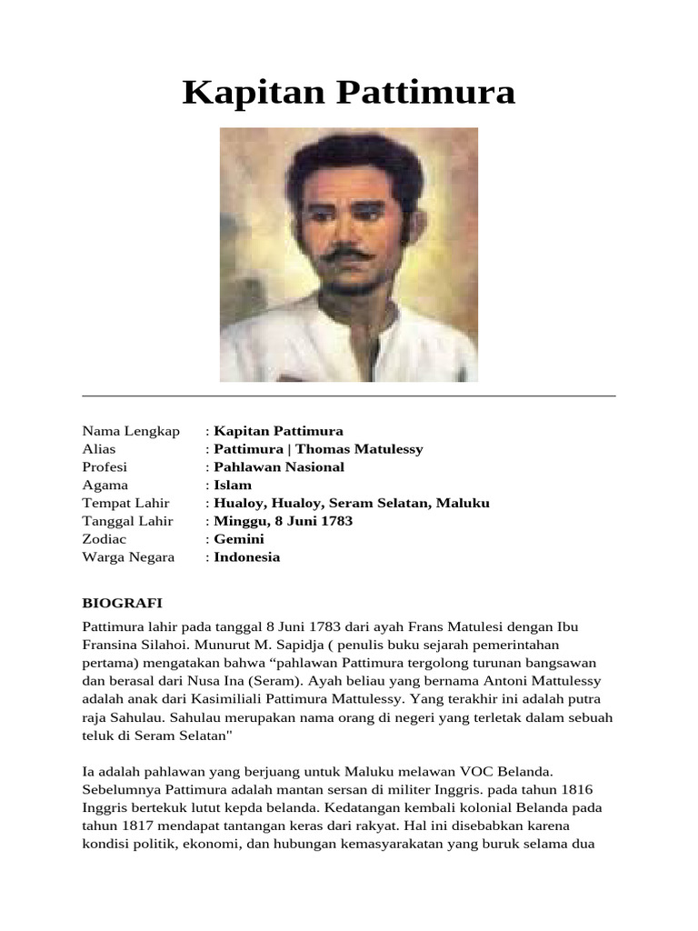 BIOGRAFI Kapitan Pattimura | PDF