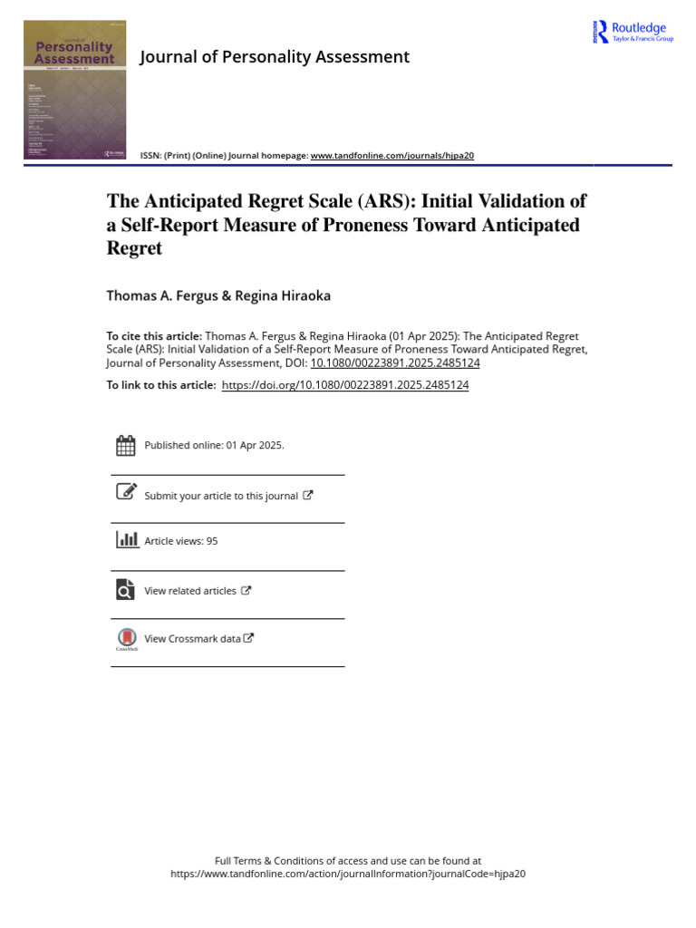 Validation of the Anticipated Regret Scale | PDF | Affect (Psychology ...