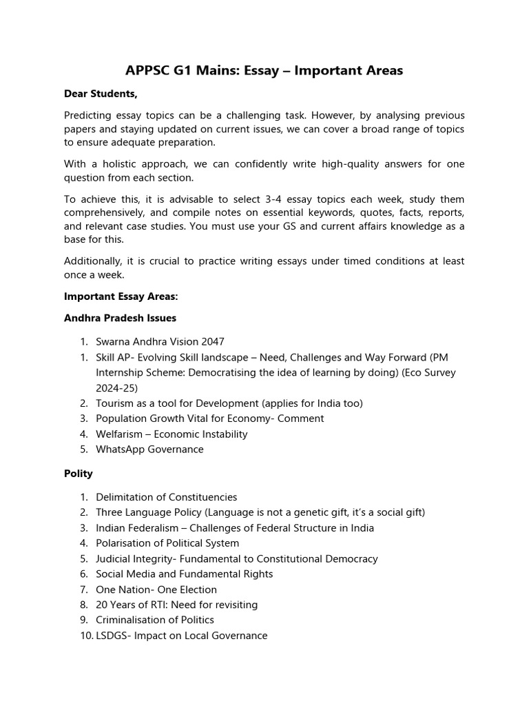 APPSC Group 1 Essay Preparation Guide | PDF | Governance