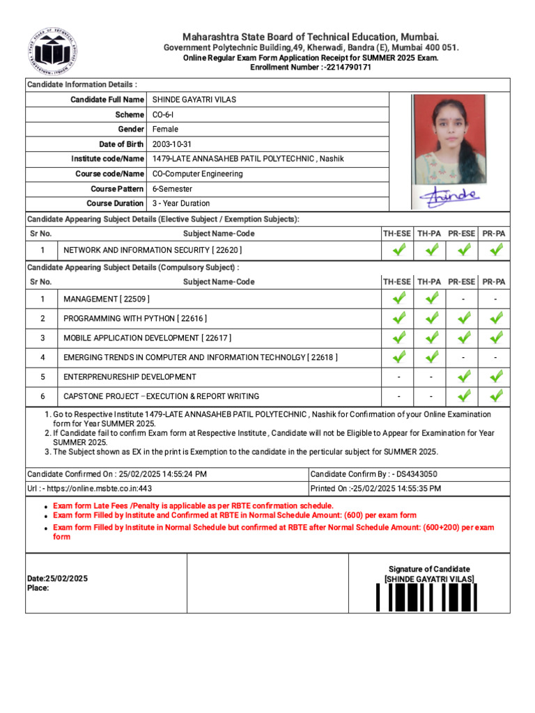 Exam Form Application of Candidate For | PDF | Qualifications ...