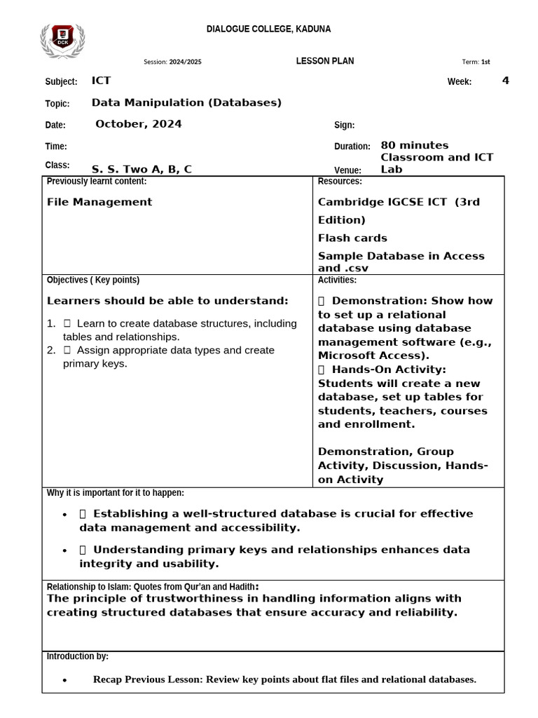 ICT, S2, LP, 1T, Week 4, 24-25 | PDF | Databases | Educational Technology